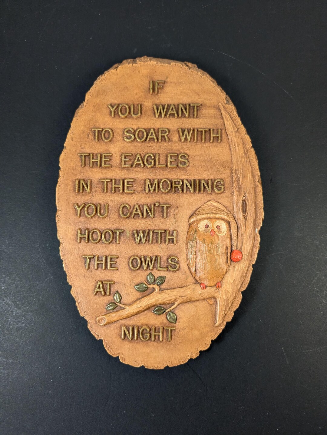 Vintage Plaster Wall Decor Plaque With Quote - Hoot With the Owls at ...