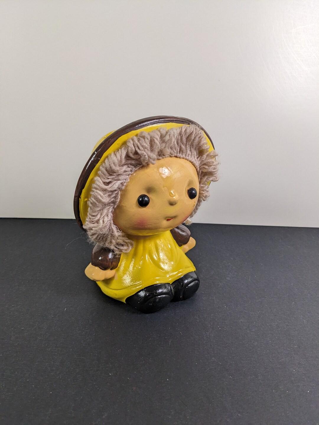 Vintage Ceramic Piggy Bank - Girl With Bonnet and Yellow Dress - 70's ...