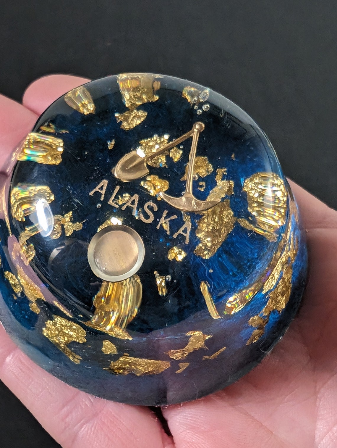Vintage Alaska Souvenir Paperweight - Gold Flake Lucite Acrylic - Etsy