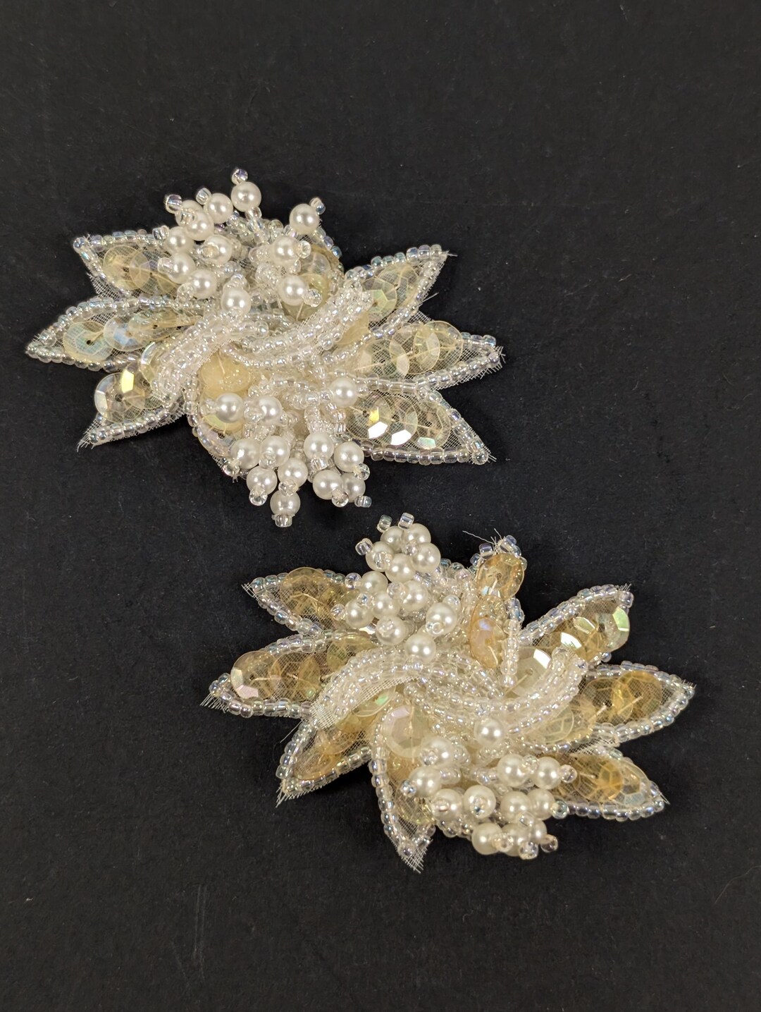 Vintage Shoe Clips - 80's 90's Jewelry Accessory - White Sequin Beaded ...