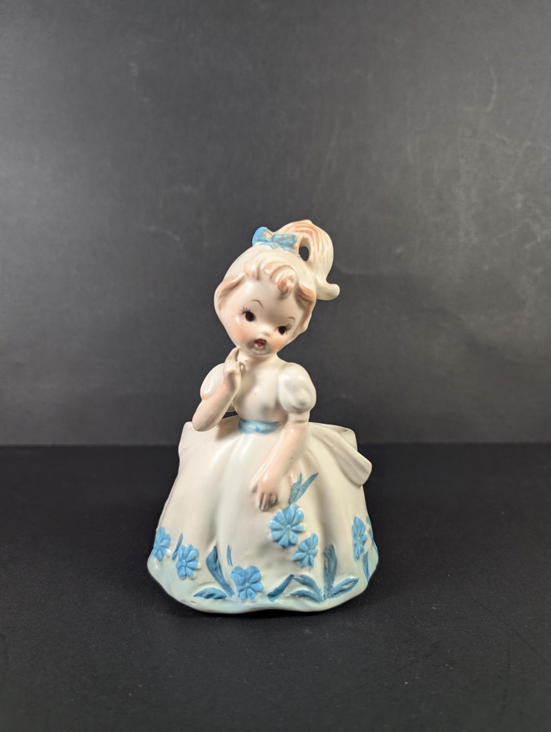 Vintage Enesco Ceramic Planter Girl With Blue Flower Dress - Etsy