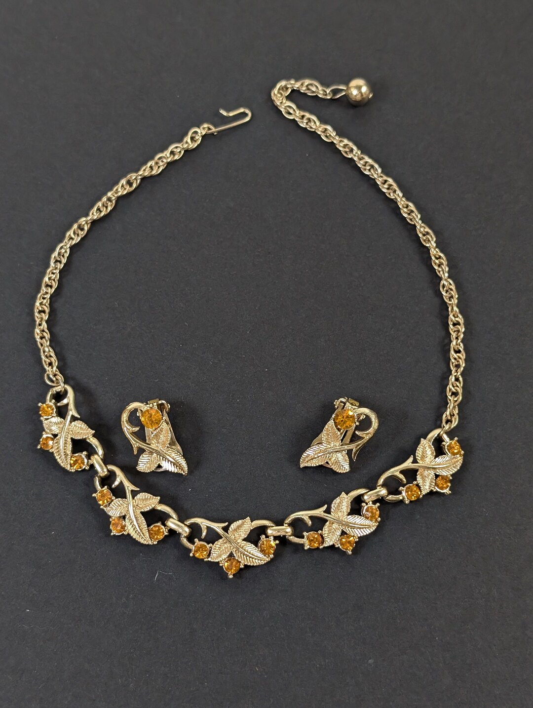 Vintage MCM Jewelry Set - Segmented Gold Tone Necklace and Clip on ...