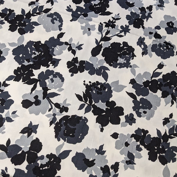 Black and White Rose Print Fabric - Etsy