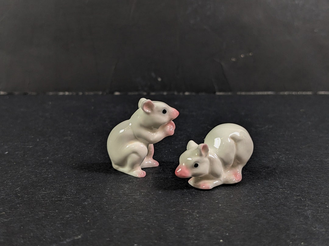 Tiny Vintage Bone China Mouse Figurines - Set of 2 Miniature Ceramic ...