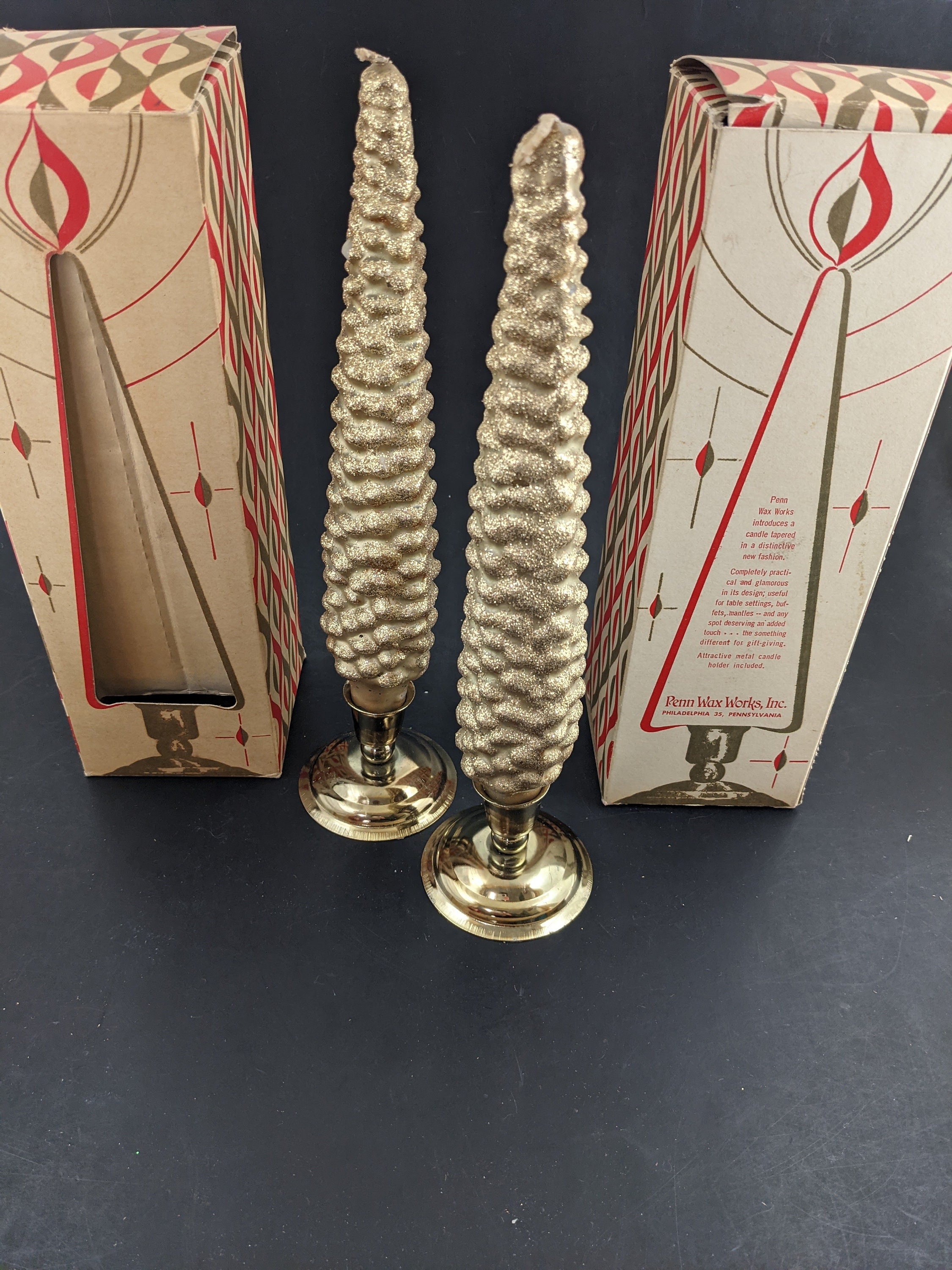 Vintage Christmas Candles - Gold Glitter in Box - Christmas Tree Shaped ...
