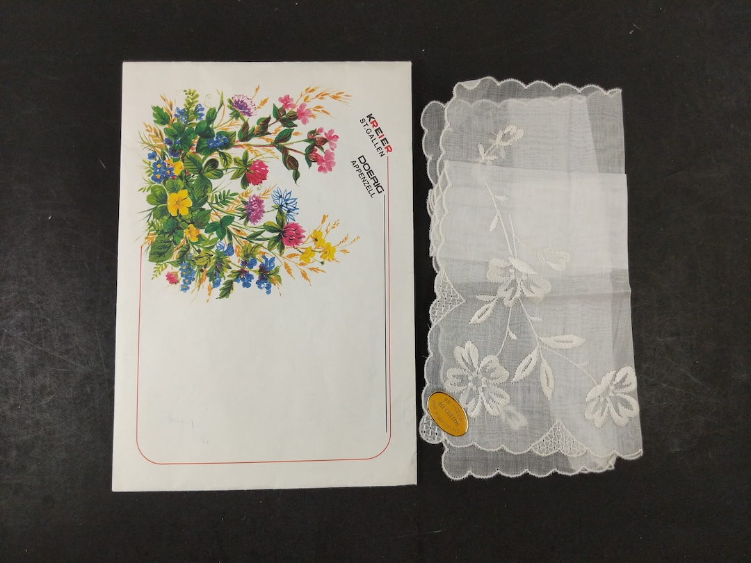 Vintage Lace Handkerchief - Sheer White Cotton Embroidered - Made in ...
