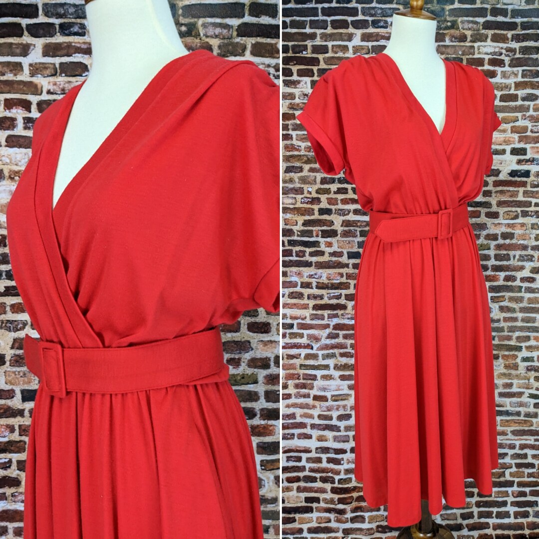 Simple Vintage Red Dress 70's 80's Knit Dress Starlo Size 11 12 Medium ...