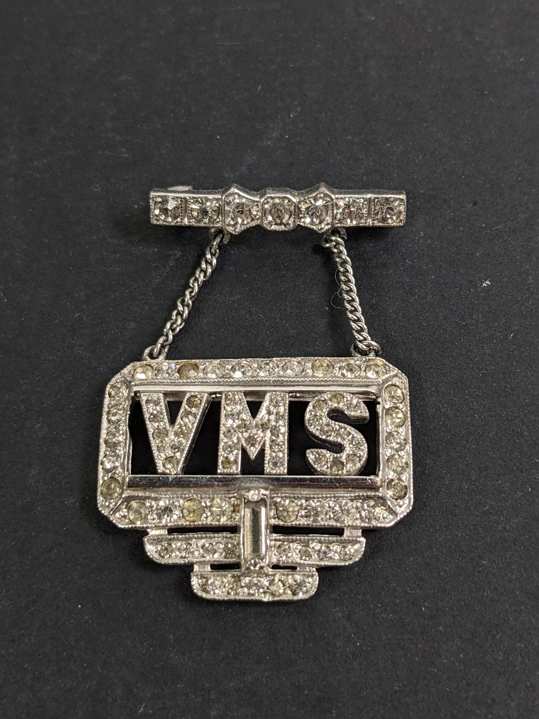 Vintage Art Deco Monogram Brooch - VMS Initials - Silver Tone ...