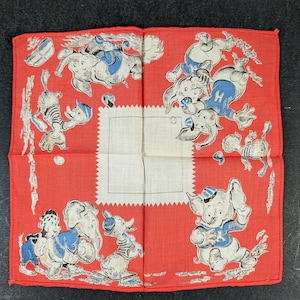Vintage Tom Lamb Children's Handkerchief - 40's Elephants Playing ...