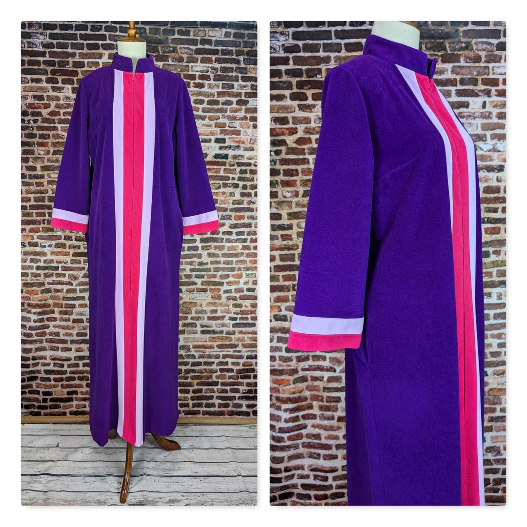 Vintage Velour Robe House Dress With Pockets Vanity Fair Pink Purple ...