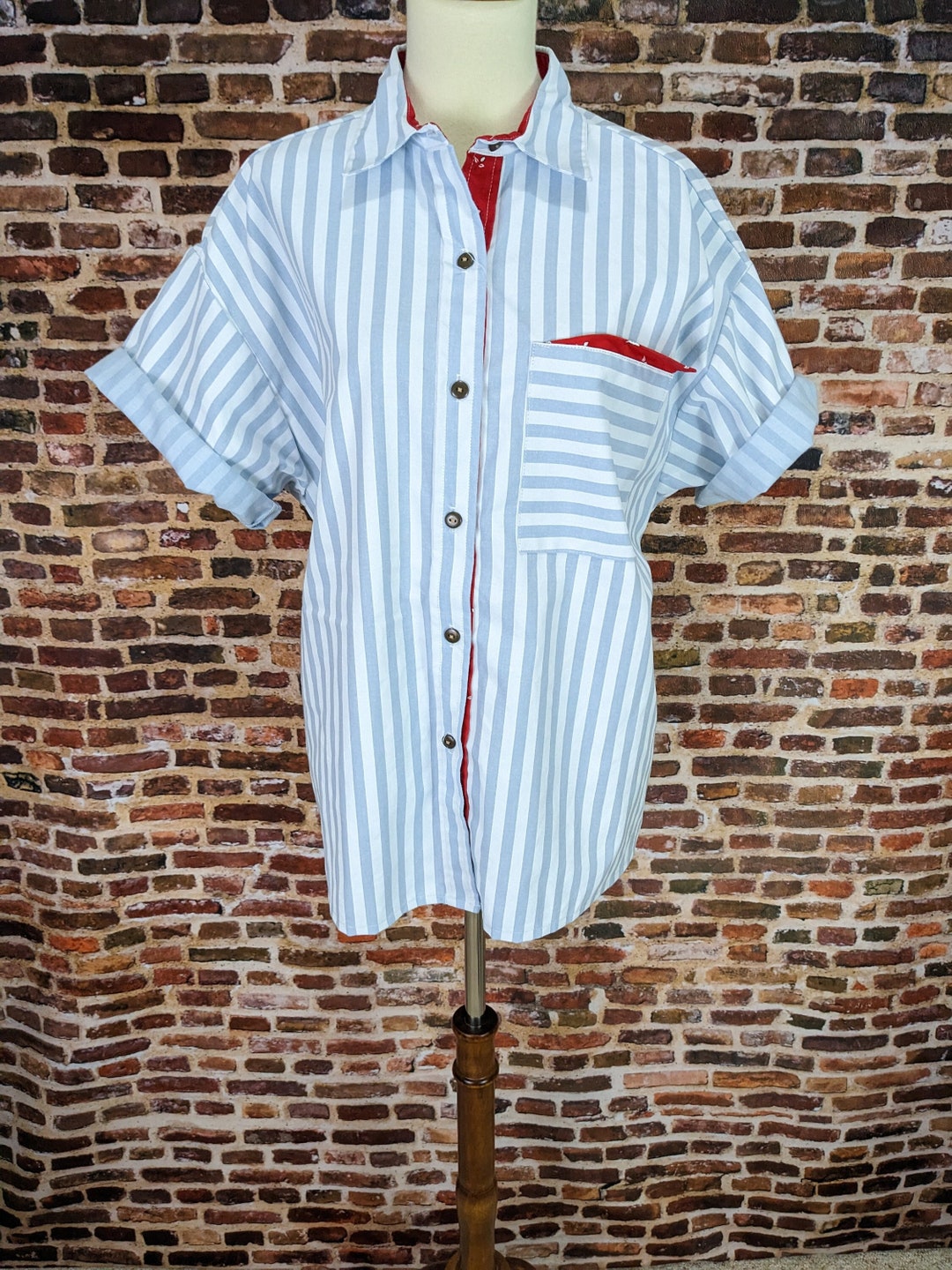 Vintage 80's Button up Shirt - Red White Blue Striped Bandanna Print ...