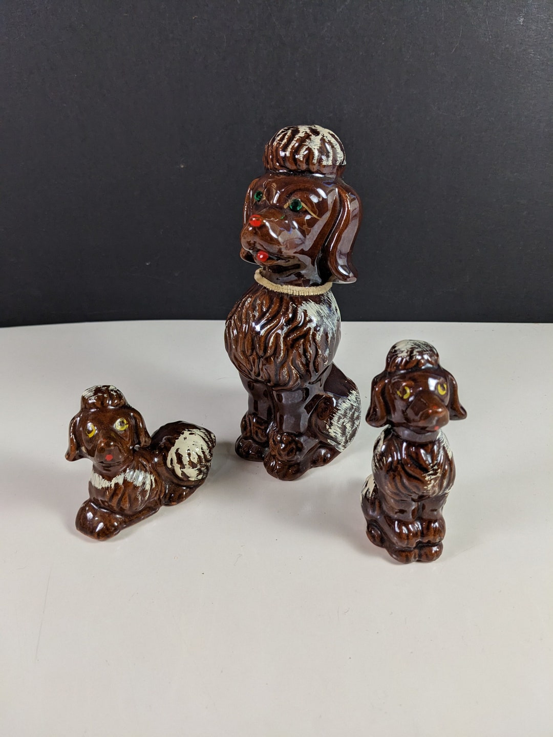 Vintage Ceramic Redware Poodle Dog Figurine With Babies - Brown Glazed ...