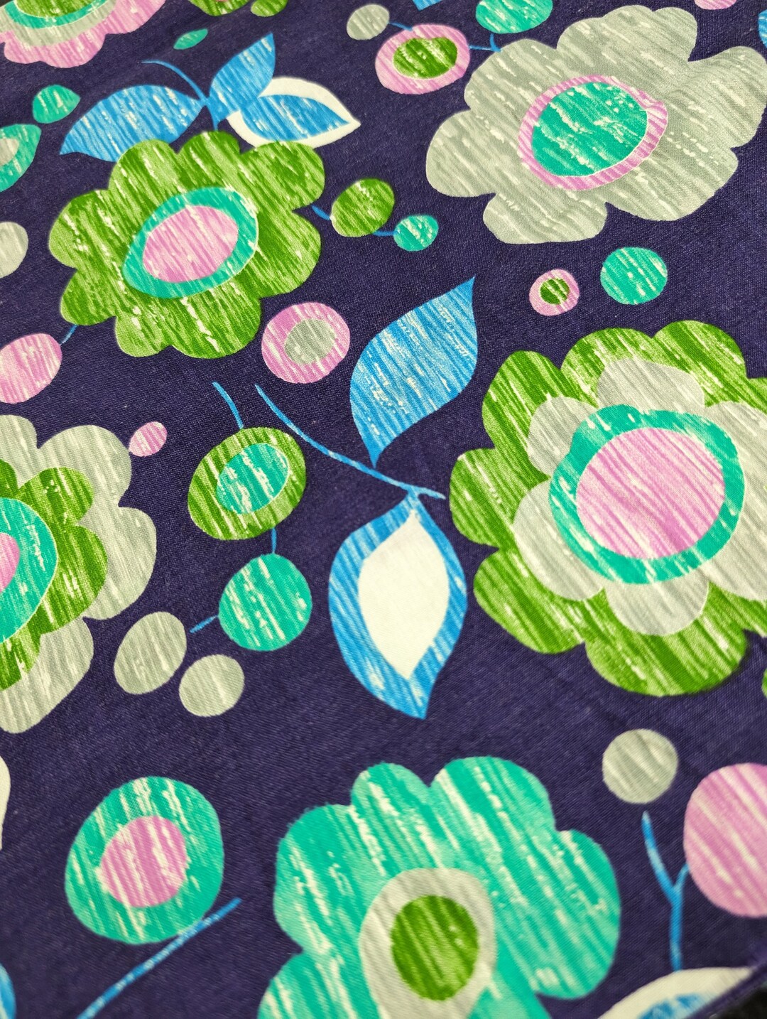 Vintage Purple Flower Power Fabric Cotton Sewing Material - 43 Inches ...