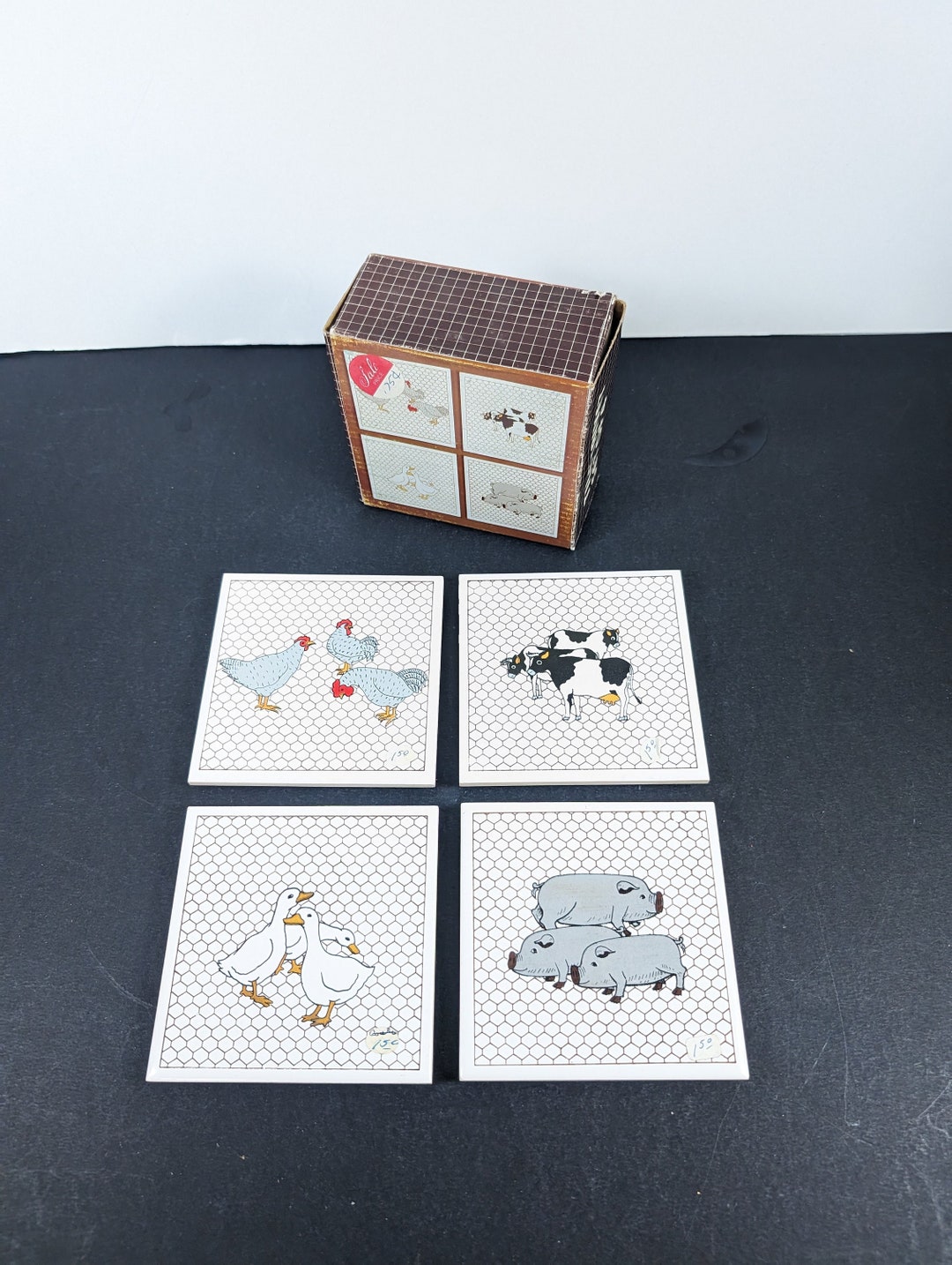 Vintage Farm Animal Trivets Set of 4 Ceramic Tiles in Original Box - Etsy