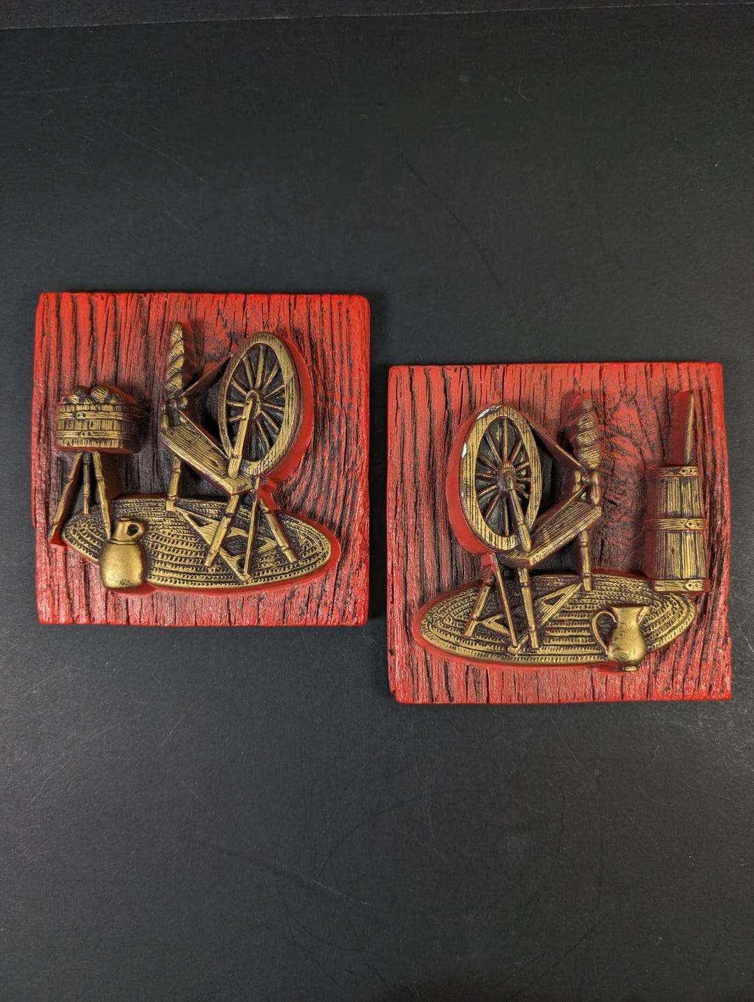 Vintage 70's Miller Studio Chalkware Set of 2 - Red and Gold Colored ...