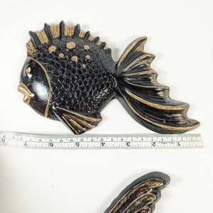 Vintage Black and Gold Plaster Fish Decorations - Mid Century Chalkware ...