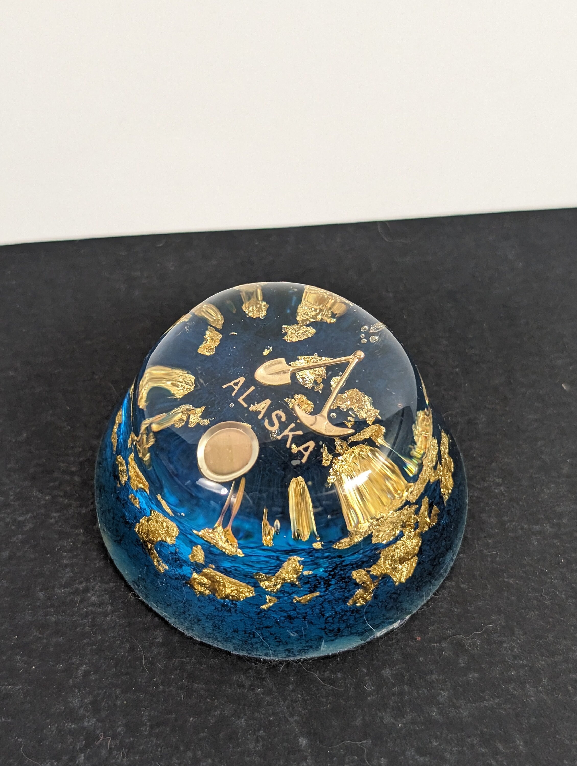 Vintage Alaska Souvenir Paperweight - Gold Flake Lucite Acrylic - Etsy