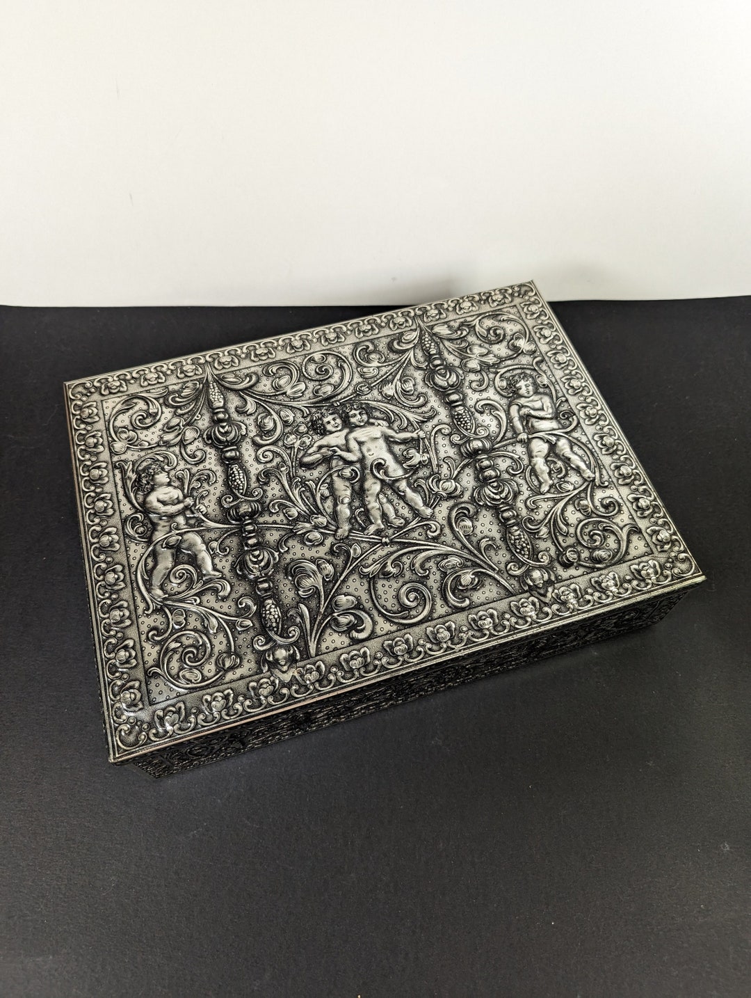 Vintage Made in West Germany Embossed Cherub Scroll Box Hinged Tin - 12 ...