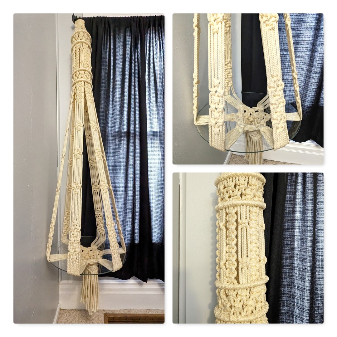 Vintage Macrame Table With Glass - Oversized Long Macrame Decoration - White 70's Decor - Etsy