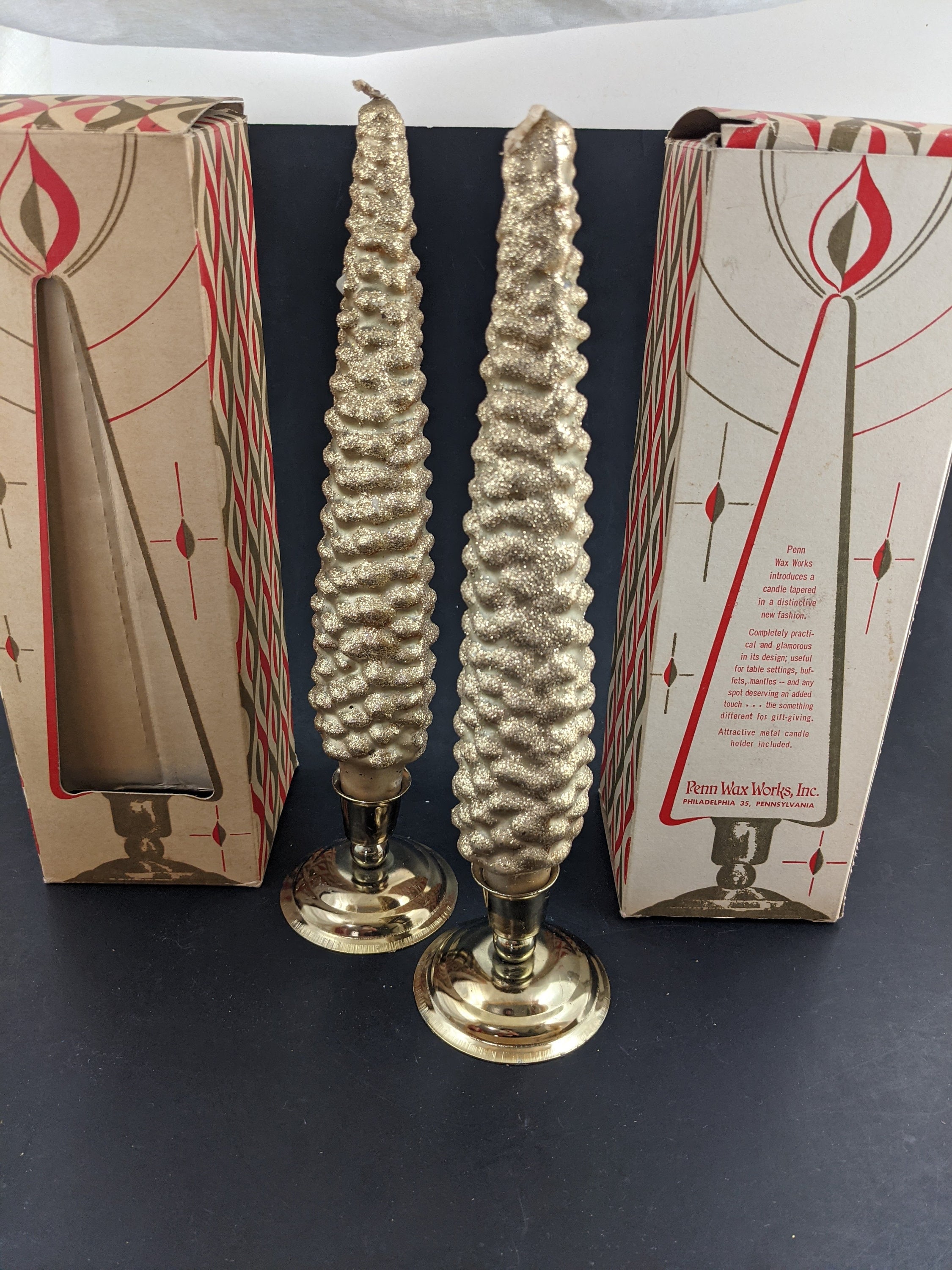 Vintage Christmas Candles - Gold Glitter in Box - Christmas Tree Shaped ...