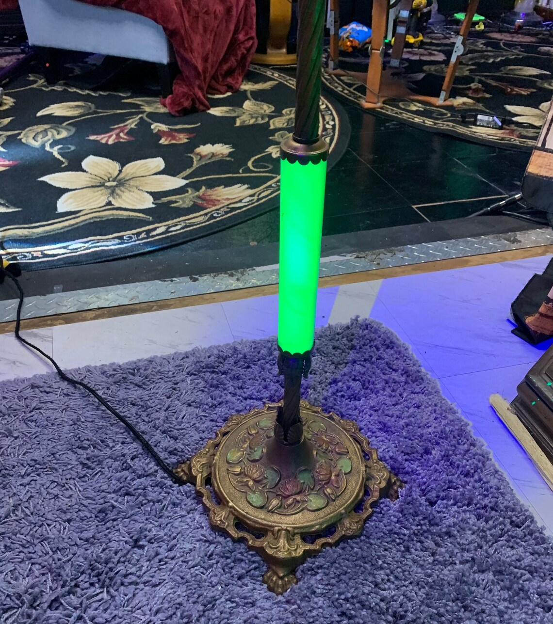 Rewired Antique Vintage Art Deco Lilly Pond Bridge Uranium Floor Lamp ...