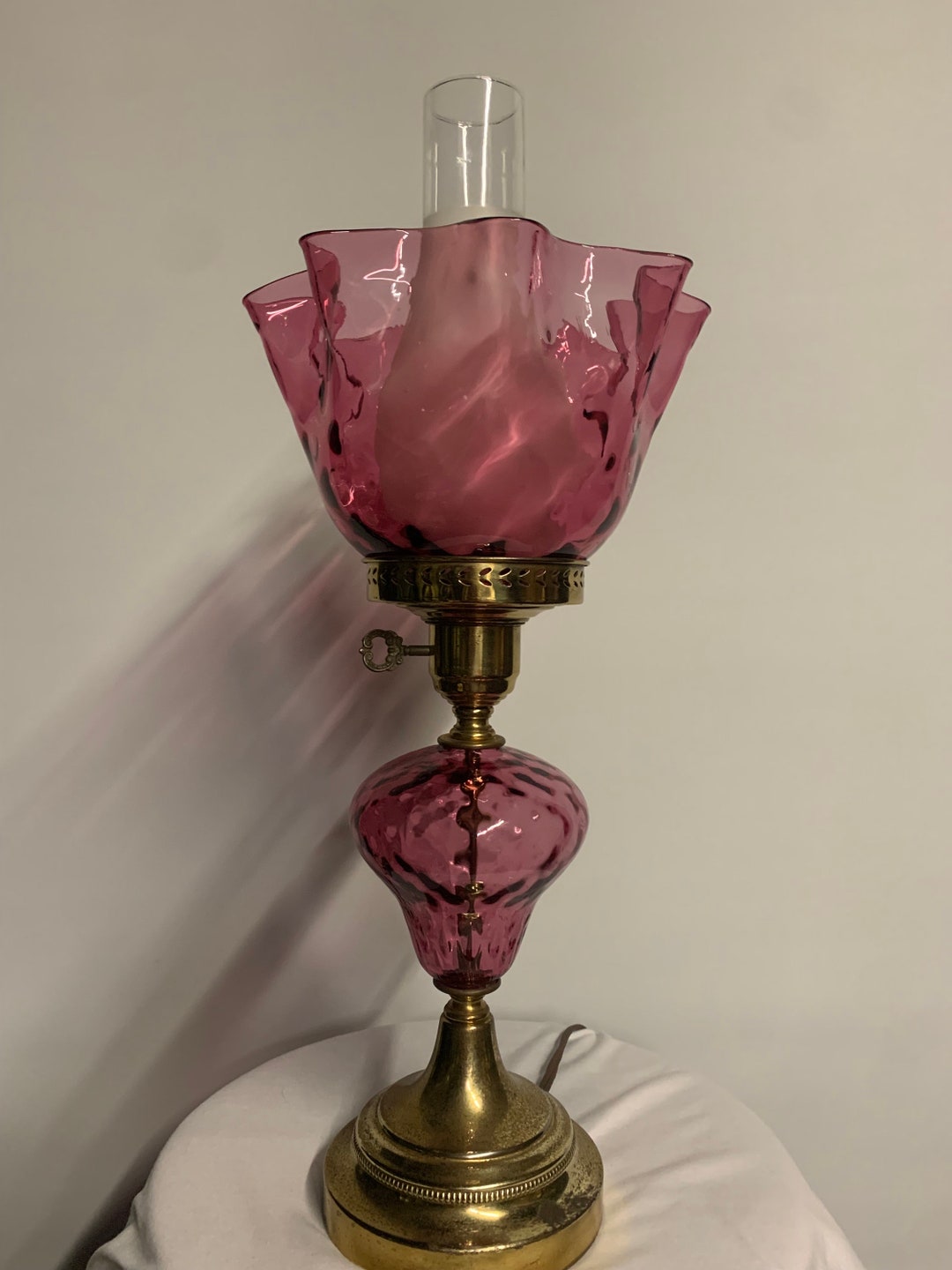 Vintage Fenton Thumbprint Ruffle Optic Cranberry Lamp - Etsy