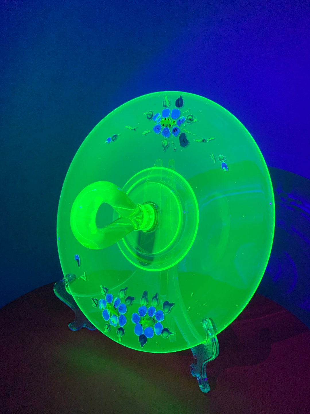 Vintage Uranium Large Glass Handled Hand Painted Server Glows - Etsy