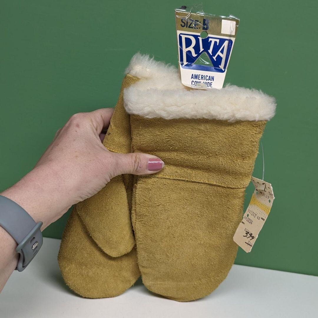 Vintage Cow Hide Sherpa Mittens NOS - Etsy