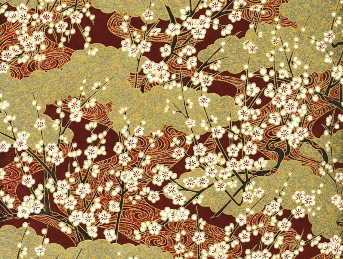 Chiyogami or Yuzen Paper Gold and Azuki Springtime Blossoms | Etsy