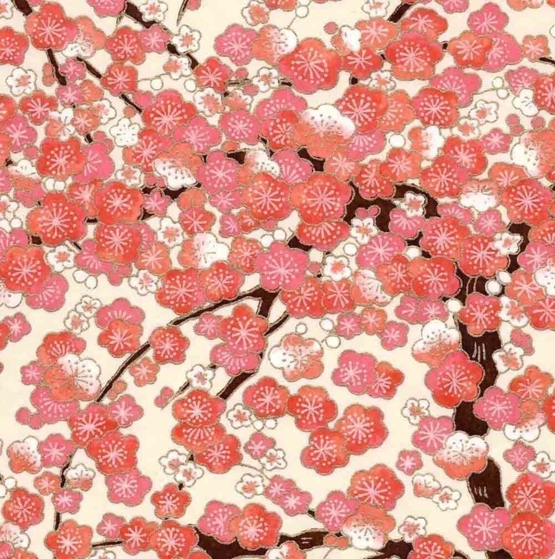 Chiyogami or Yuzen Paper Cherry Blooms Pink and Taupe | Etsy