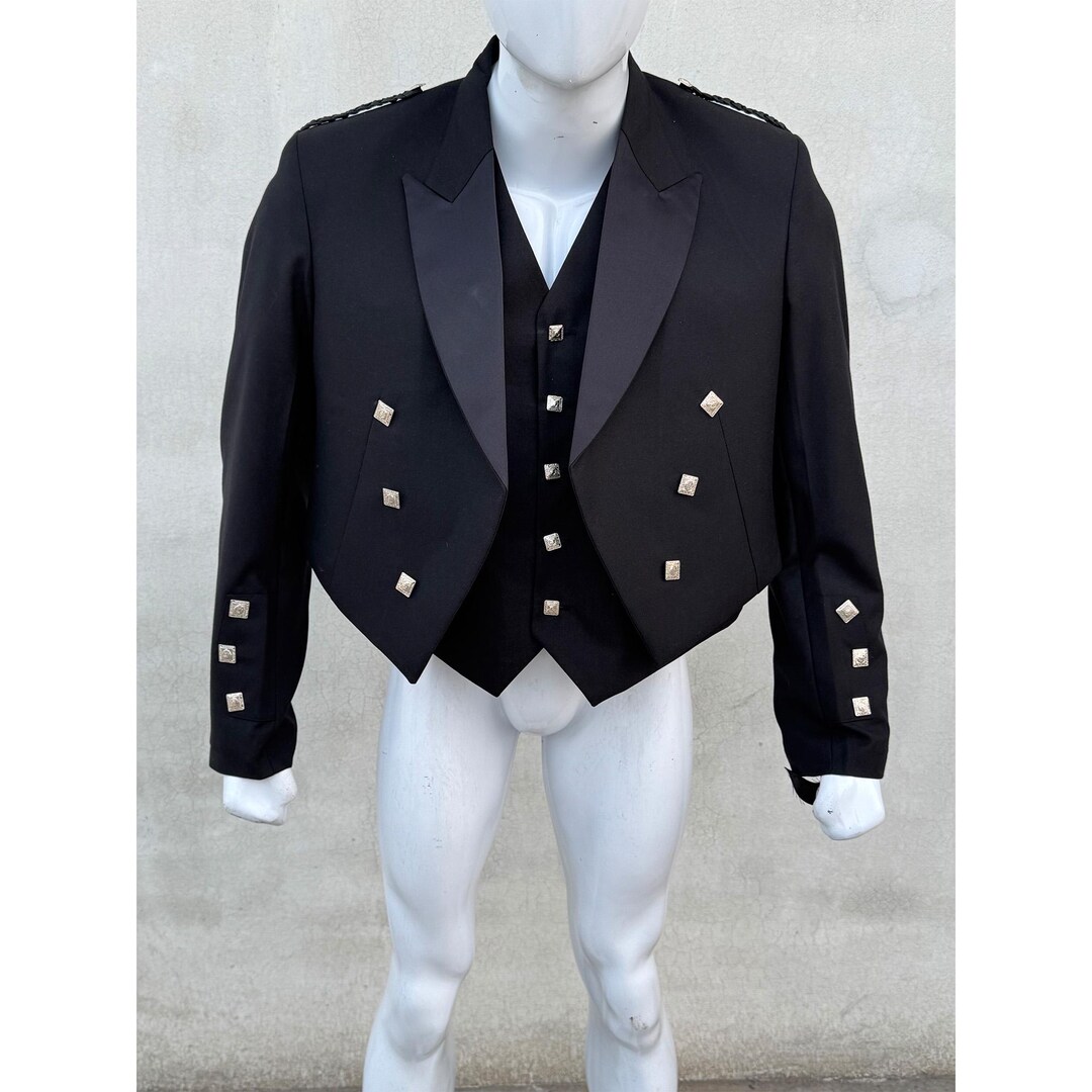 Scottish Wool Prince Charlie Jacket - Men's Black Kilt Jacket for Men ...