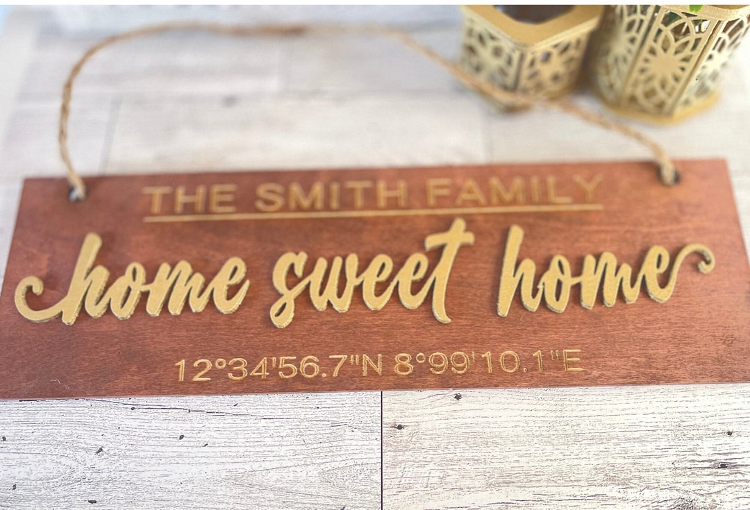 Personalized Engraved Door Sign, GPS Coordinates, Custom Name Door Sign ...