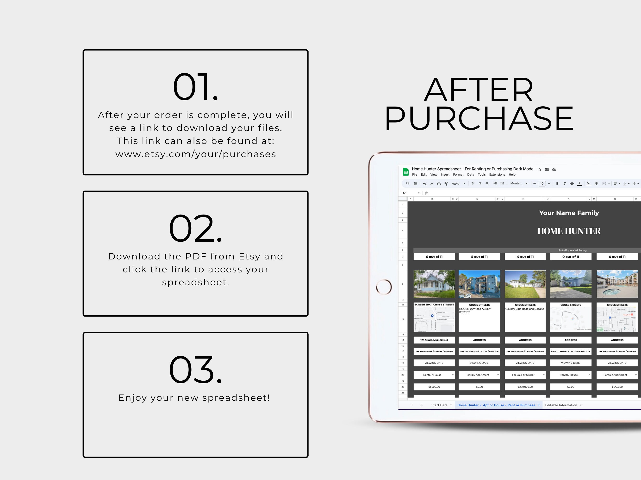 Home Hunting Spreadsheet | House Buying Tracker | Apartment Search ...