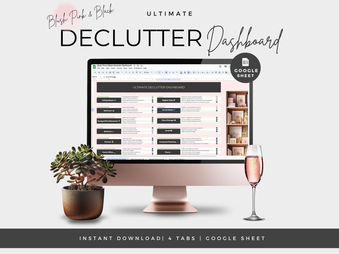 Ultimate Declutter Dashboard for Google Sheets | Editable Cleaning Schedule | Blush Pink ...