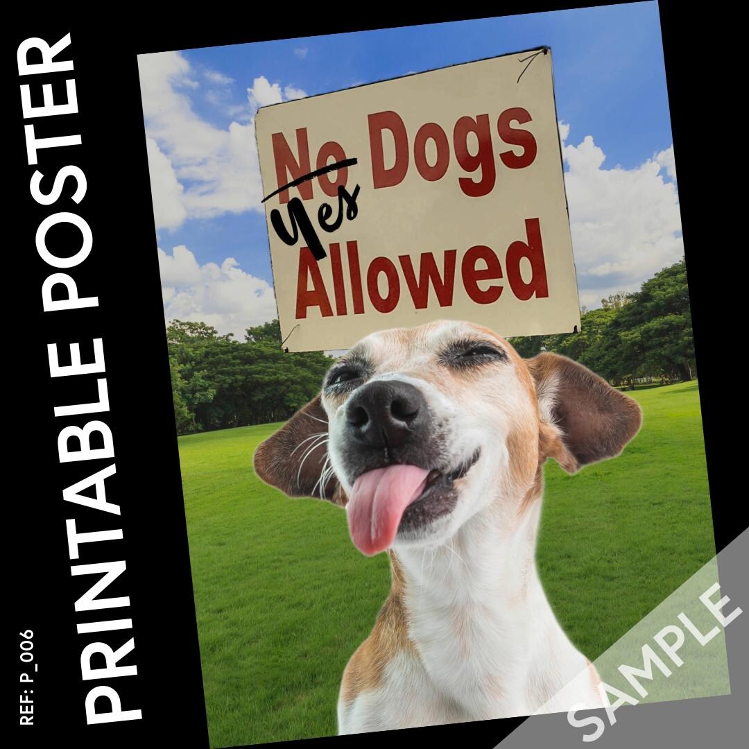 Rebellious Dog With Tongue Out and Crossed-out No Dogs Sign Yes Dogs ...