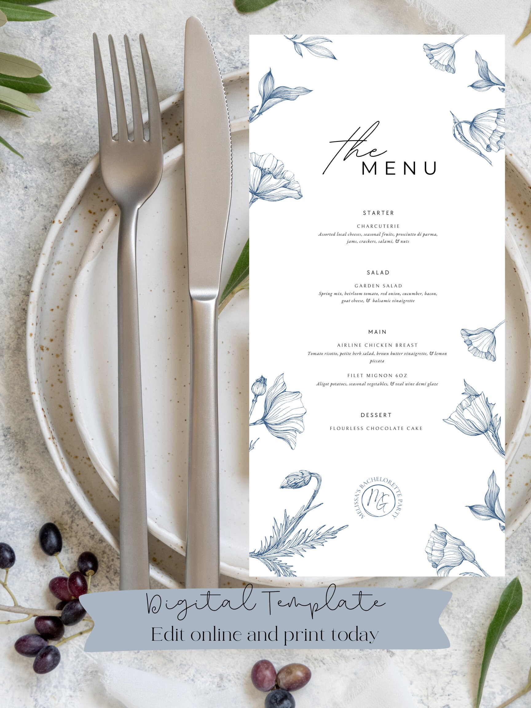 Fully Customizable Menu, Digital on Canva. Wedding Menu. Bachelorette ...