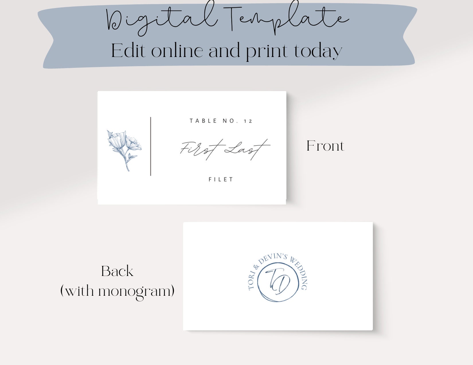 Custom Wedding Place Cards With Meal Choice and Table Number. With ...