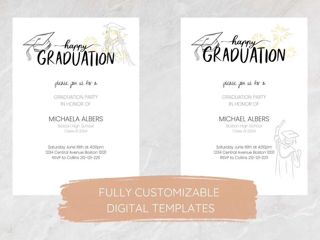 CUSTOM GRADUATION PARTY Invitations. Canva Customizable Template for ...