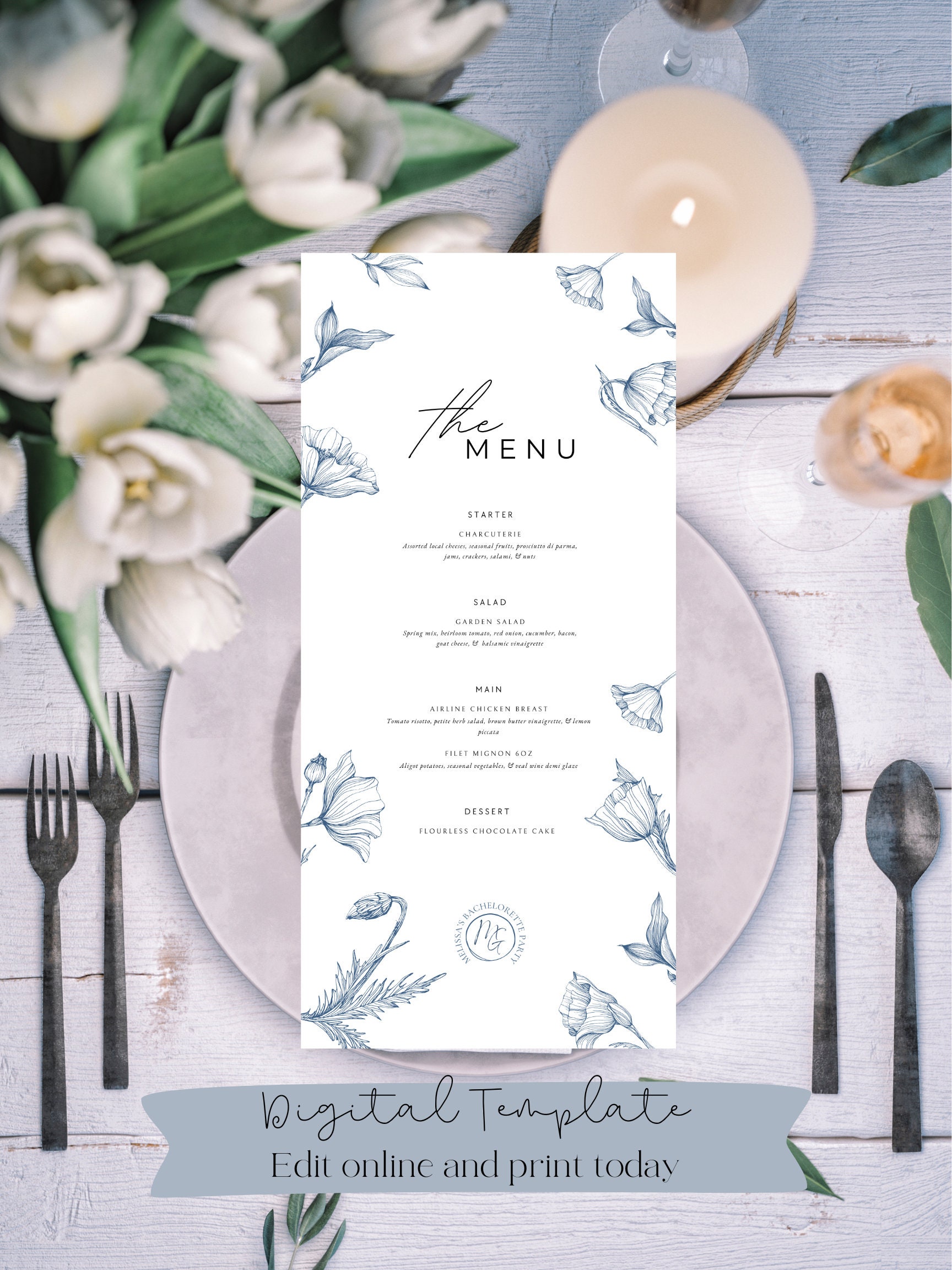 Fully Customizable Menu, Digital on Canva. Wedding Menu. Bachelorette ...
