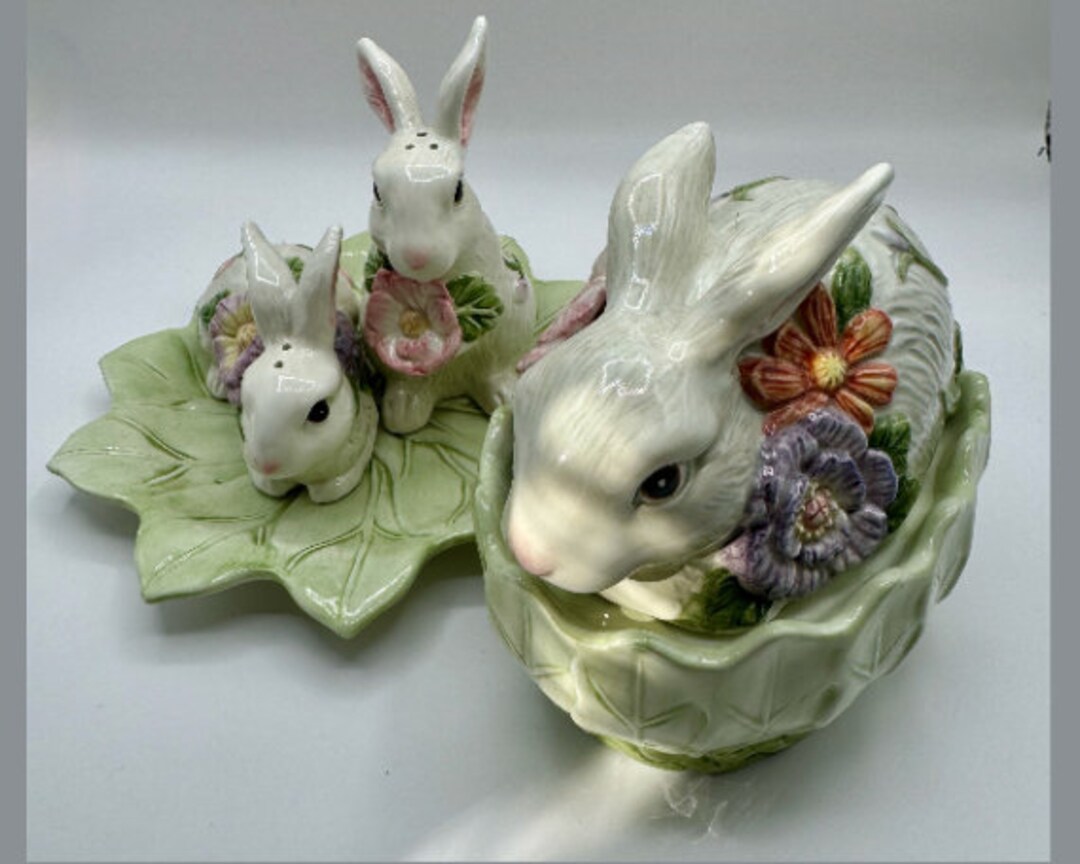 FITZ & FLOYD Fauna Flora Combo-rabbit Bunny Lidded Box Candy Dish and ...