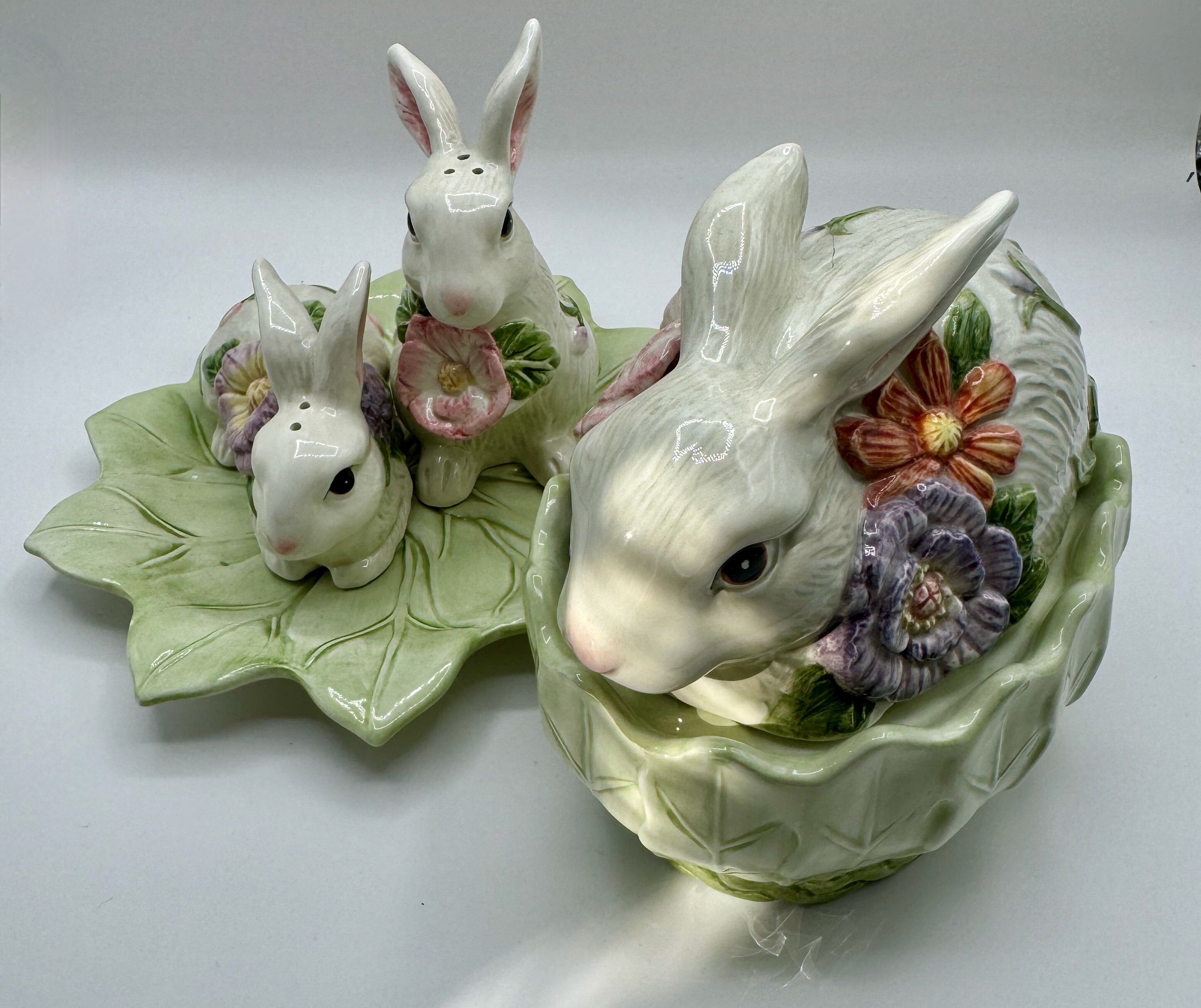 FITZ & FLOYD Fauna Flora Combo-rabbit Bunny Lidded Box Candy Dish and ...
