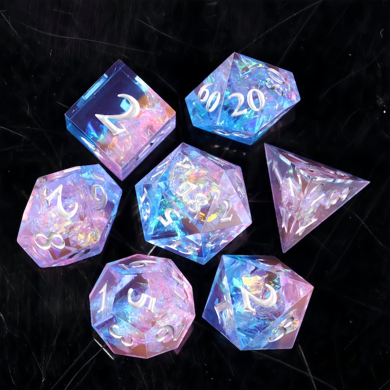 Handmade Pink Blue Resin Dice, Sharp Edge Dice, RPG Polyhedral, DND ...