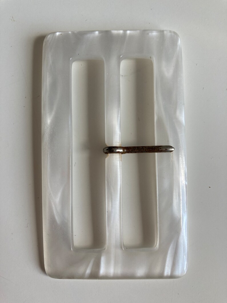 Vintage 60s Plastic Belt Buckle Large Rectangle in Pearlescent White - Etsy