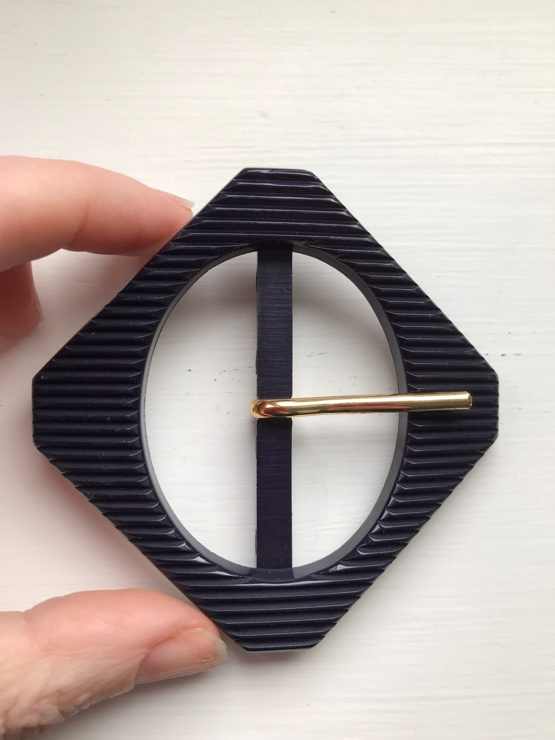 Vintage Very Dark Navy Blue 60s Plastic Belt Buckle Large Diamond ...