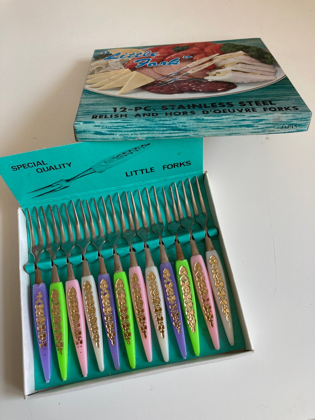 Vintage 60s Flatware Cocktail Forks Coloured Plastic and Stainless ...
