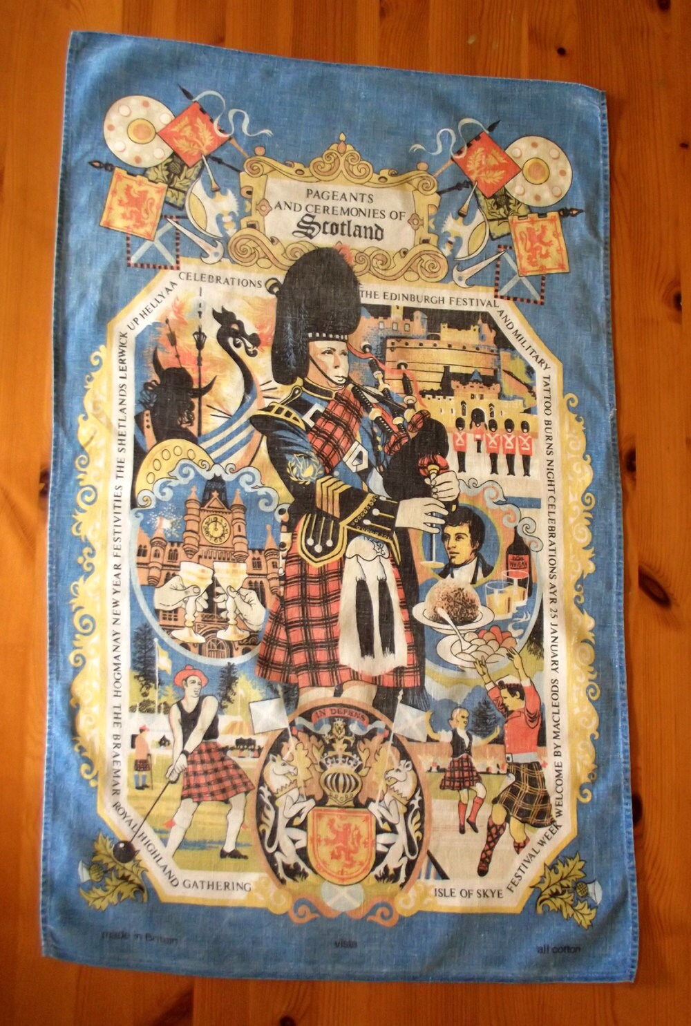 Vintage Tea Towel Pure Cotton Scottish Souvenir Pageants and Ceremonies ...