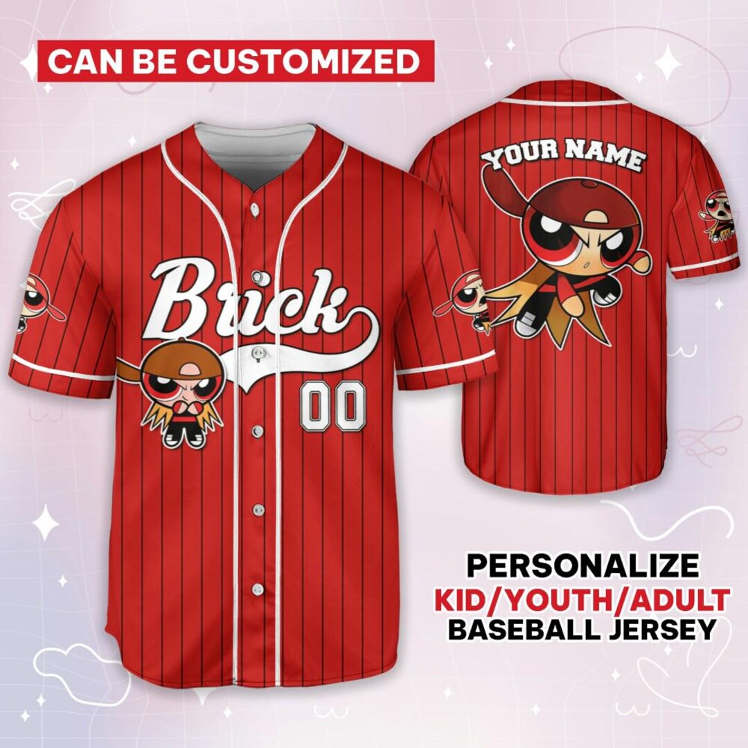 Personalize Brick Jersey Red White, Funny Powerpuff Girls 90s Cartoons ...