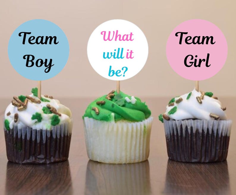 Gender Reveal Cupcake Toppers, Digital Download, Printable Party ...