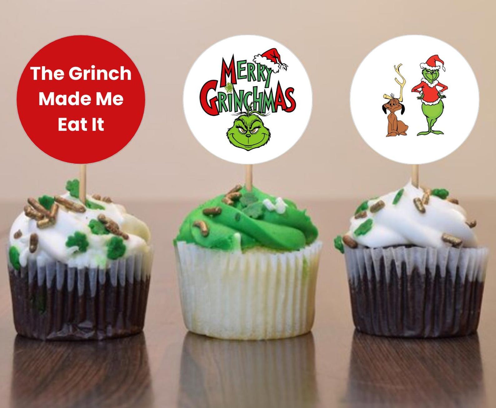 The Grinch Cupcake Toppers, Grinch Party Decorations, Instant Download ...