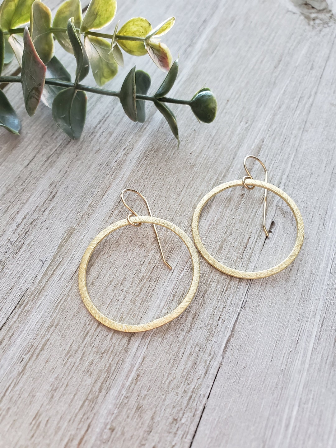 Gold Brushed Hoop Earrings, Minimalist Earrings, Simple Jewelry ...